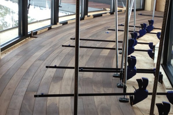 Curved flooring and wood floor medallions are made from bentwood