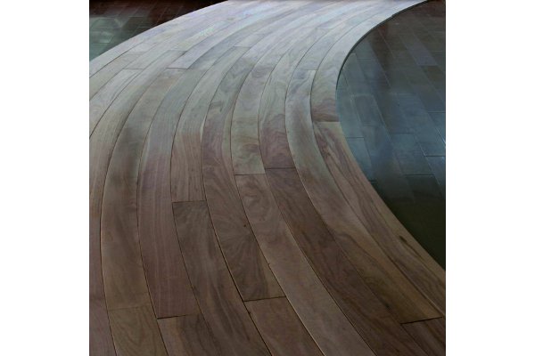 Curved flooring and wood floor medallions are made from bentwood